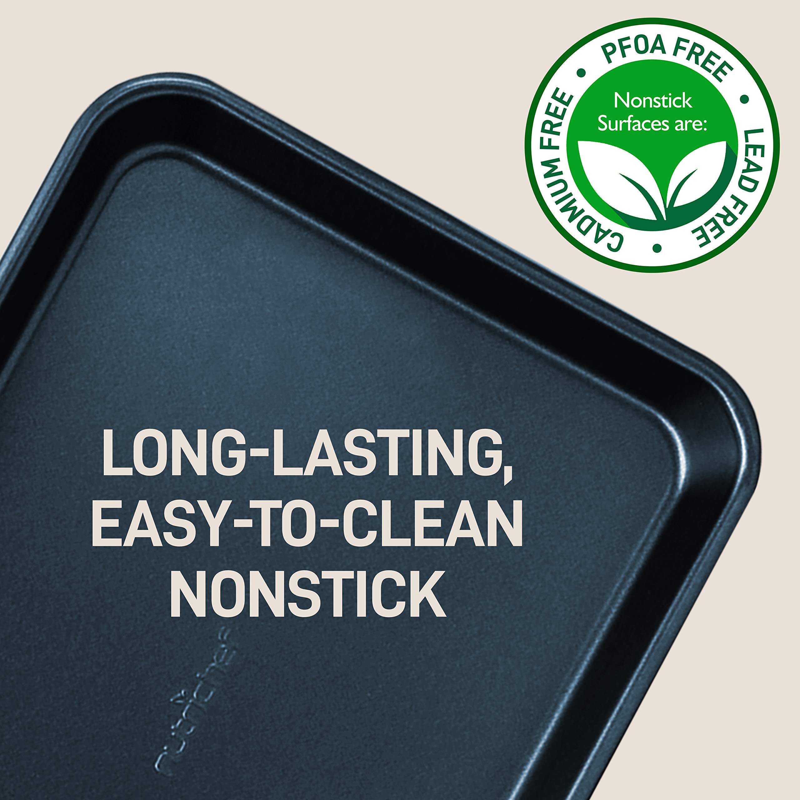 NutriChef Non-Stick Cookie Sheet Baking Pans - 2-Pc. Professional Quality Kitchen Cooking Non-Stick Bake Trays w/ Blue Diamond Coating Inside & Outside, Dishwasher Safe - NutriChef, One Size
