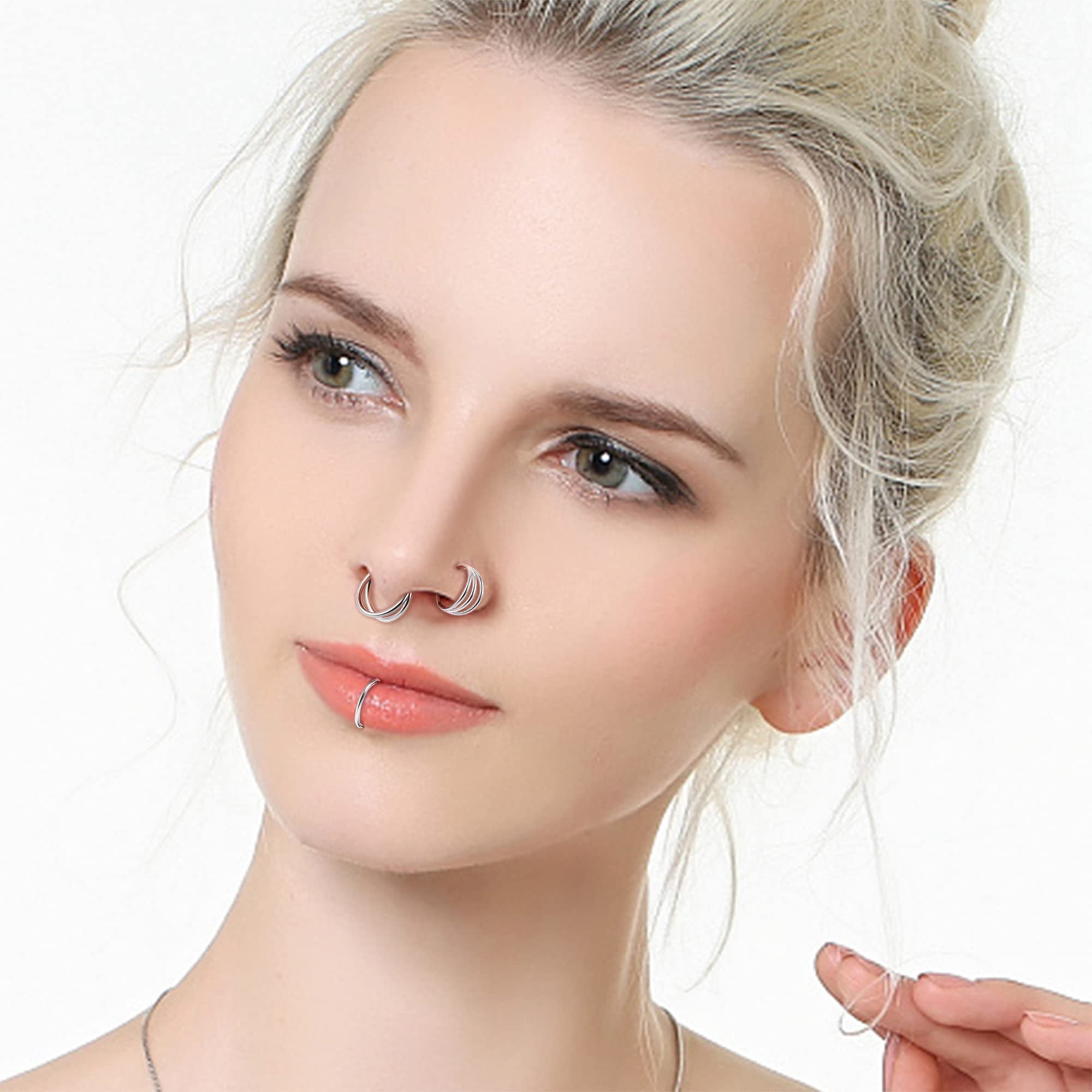 MUSECLOUD Septum Clicker Nose Rings for Women 316L Surgical Steel Triple Double Open Stack Hinged Nose Ring Hoop Sleeper Earring Helix Rook Conch Cartilage Daith Tragus Piercing Jewelry 18G 10mm