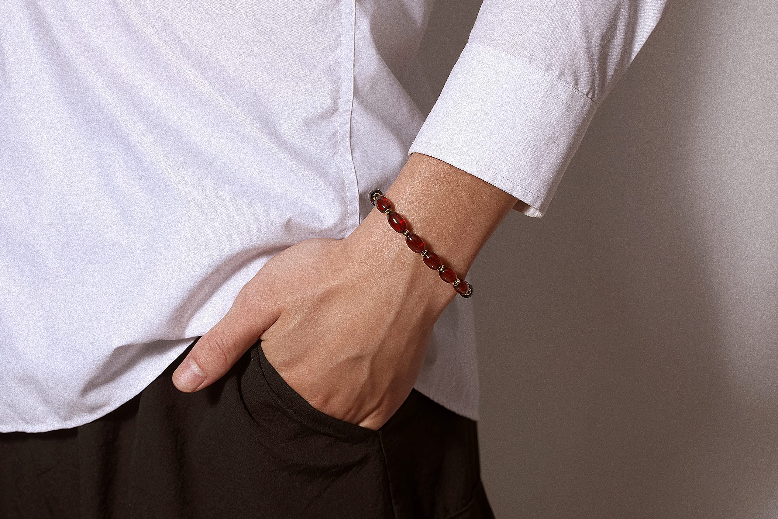 Natural Baltic Amber Bracelet,Cutting amber rough stone to make 6mm+ beads,6.6 inches,Deep Red amber Bracelet Unisex