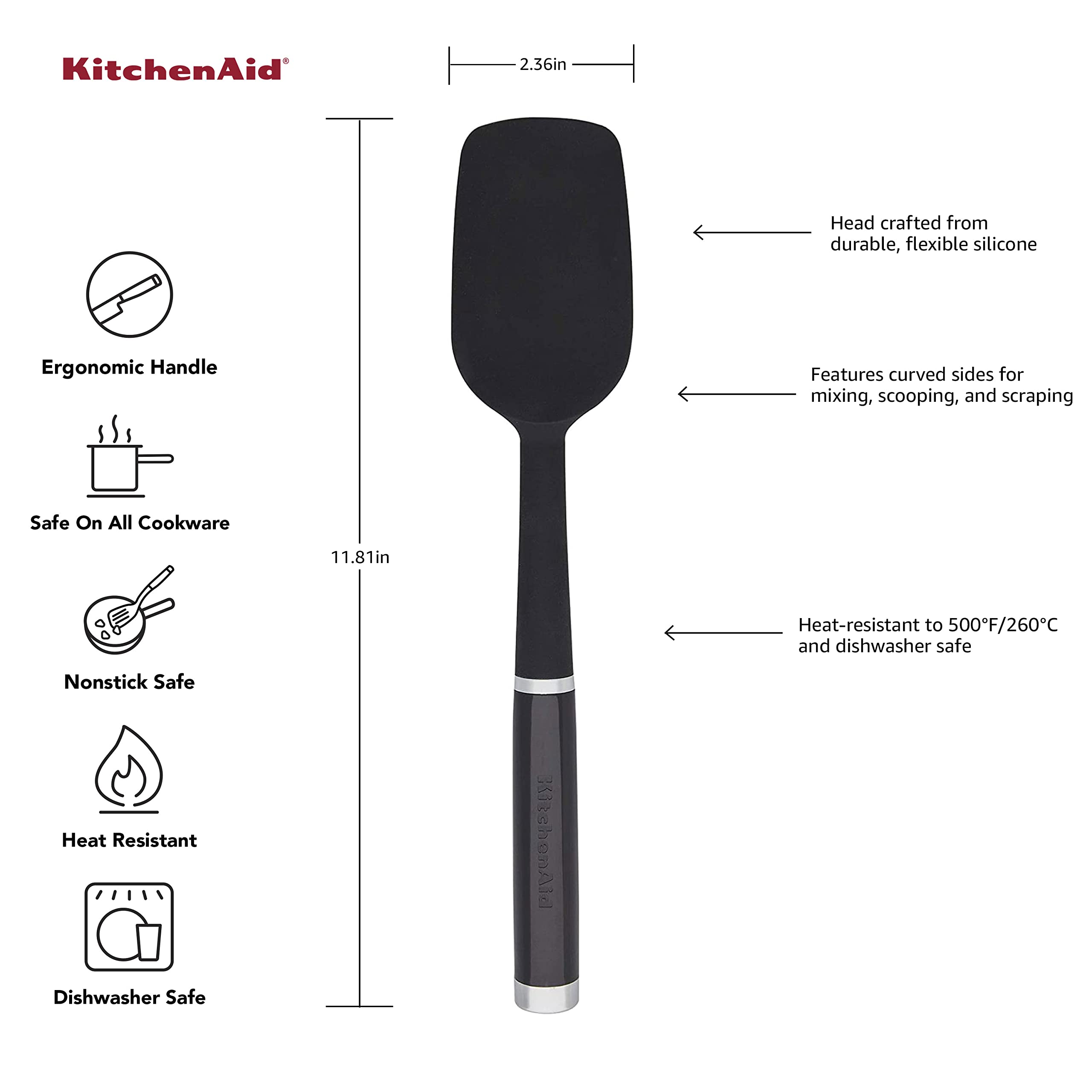 KitchenAid Gourmet Spoon Spatula, one size, Matte Black