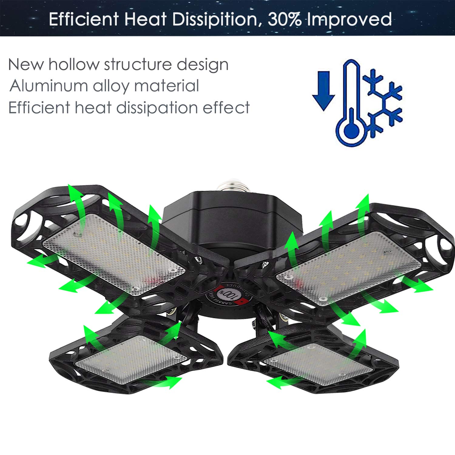 LED Garage Lights 120W - 12000LM 6000K Garage Ceiling Lights LED Four-Leaf Deformable LED Garage Lighting Fixture, LED Shop Light with Adjustable Multi-Position Panels, for Garage, Workshop