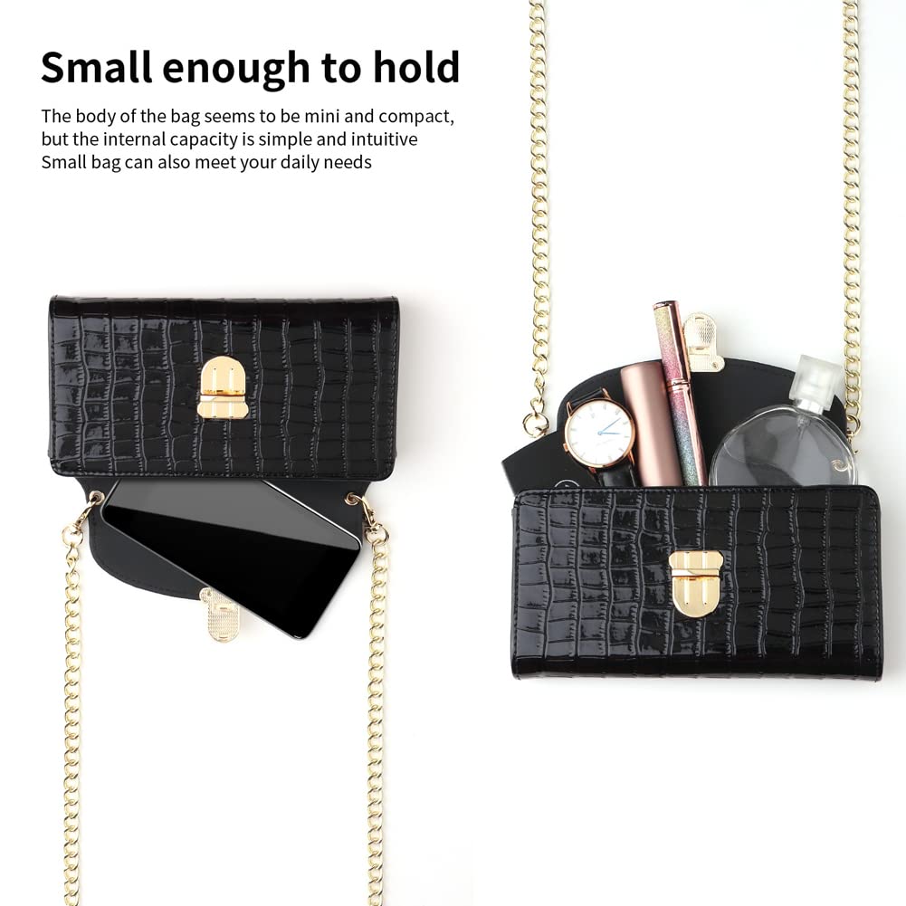 Mini Alligator chain crossbody bag, Mobile Phone Bag,Shoulder Bag, Coin Purse,Small (Black)
