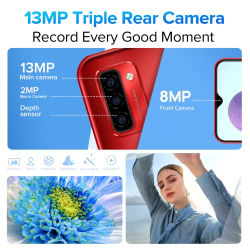 Ulefone Note 12 Unlocked Cell Phone, 4G Unlocked Smartphone, 6.82β Ultra-Large Screen with Slim Structure, 7700mAh Battery, 4+128GB, 3-Card Slot, Face Unlock/Fingerprint Recognition, Red