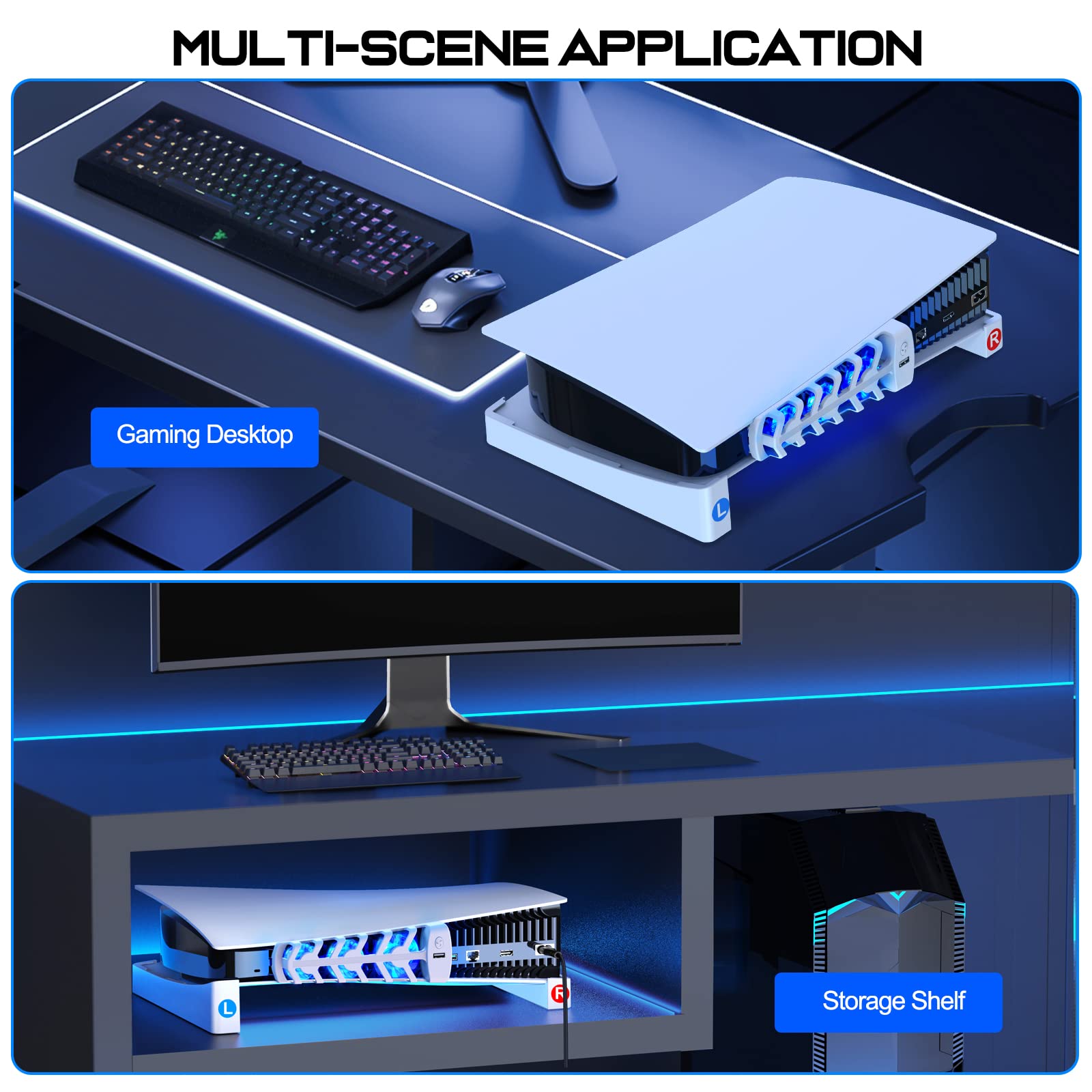 Horizontal Stand with 3 Silent Cooling Fans Compatible with Playstation 5, PS5 Accessories Cooling Station, Cooling Fan and Stand Horizontal Kit for PS5 Console Disc/Digital (Not Fit 2023 PS5 Slim)