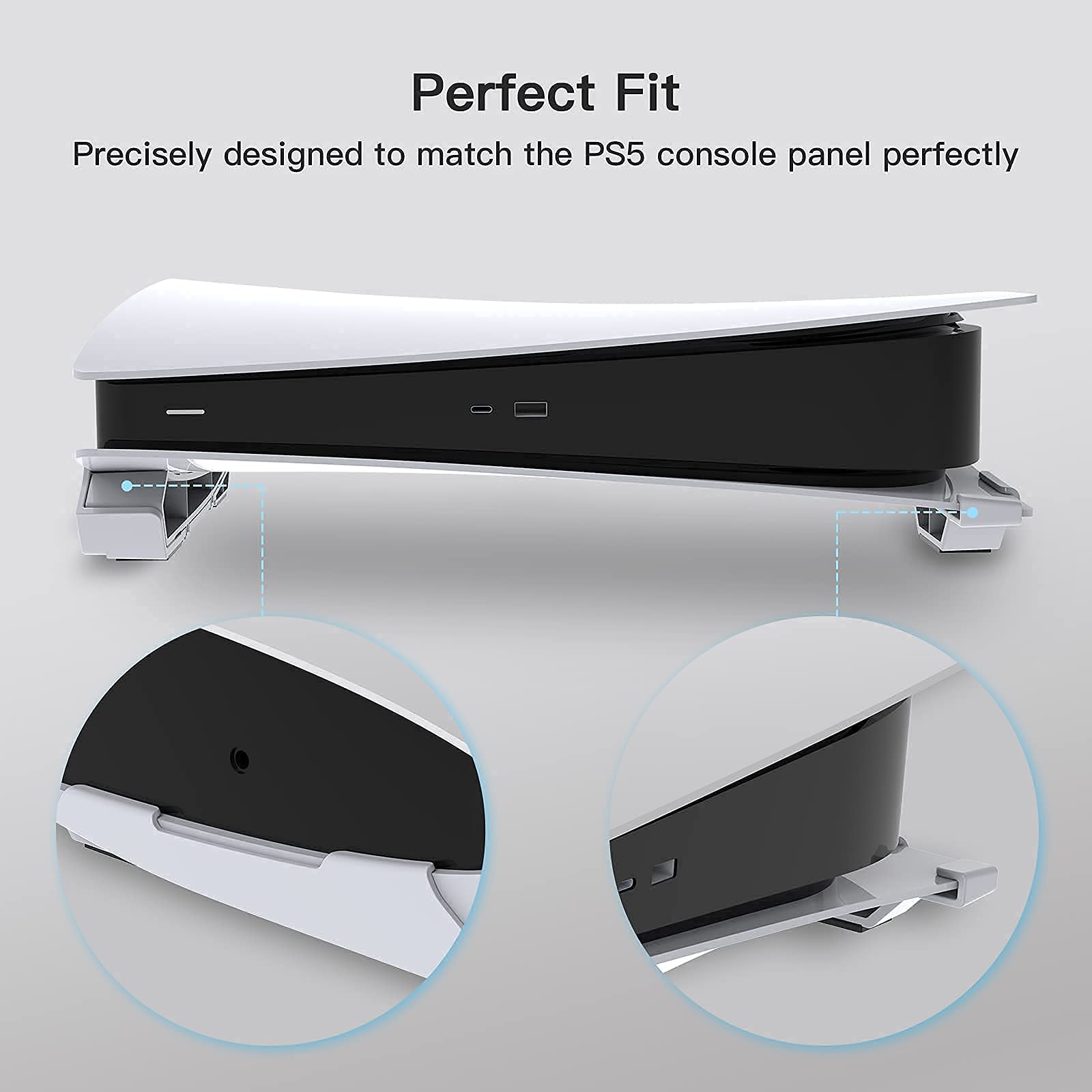 NexiGo PS5 Horizontal Stand with Controller Charger, [Minimalist Design], DualSense Charging Station with Thumb Grip Kit, Compatible with PlayStation 5 Disc & Digital Editions