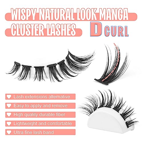 Lashes Cluster DIY Manga Eyelash Extensions 8-16mm Individual Lashes Wispy D Curl Anime Lashes Natural Look Lash Extensions at Home 150 Pcs Individual Cluster Eye Lashes Pack