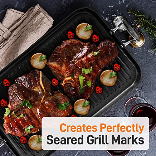 NutriChef Nonstick Stove Top Grill Pan - PTFE/PFOA/PFOS Free Need two Burners 20" x 13" Hard-Anodized Non stick Grill & Griddle Pan - Kitchen Cookware, Dishwasher Safe NCGRP59