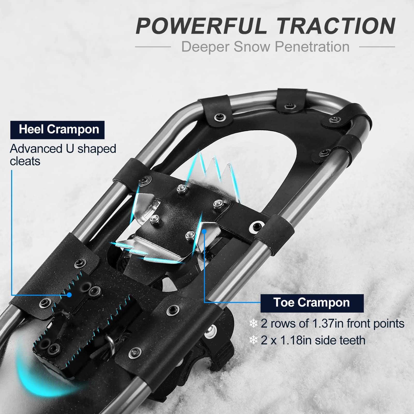 Odoland Bundle - 2 Items 4-in-1 Snowshoes with Trekking Poles, Black, M and Detachable Magnetic Snow Ski Goggles, Black Frame Silver Lens, VLT 10%