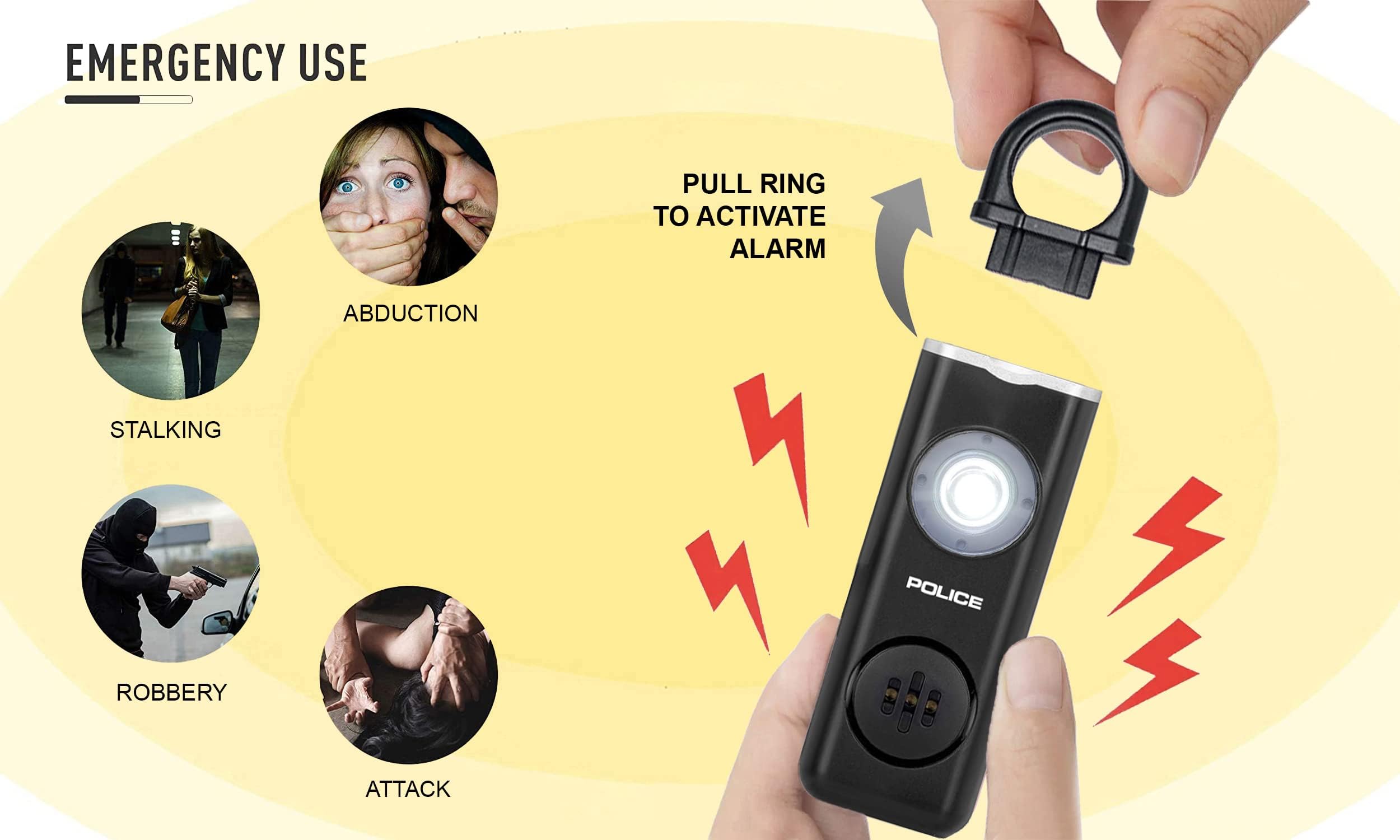 Police Personal Alarm Keychain for Women – 130dB Siren Alarm, LED Flashlight with Strobe Light Rechargeable Safety Alarm- Black