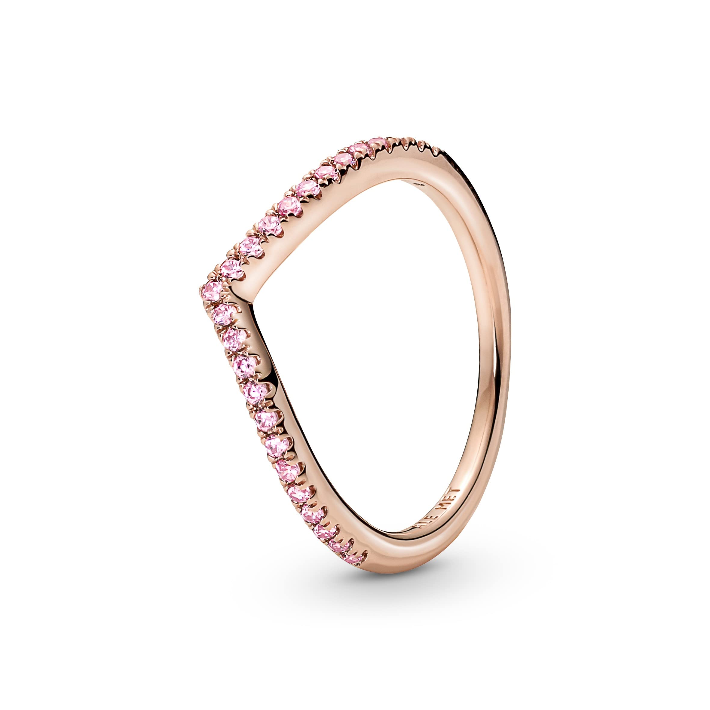 Pandora Sparkling Wishbone Ring - Stackable Rose Gold Ring for Women - 14k Rose Gold-Plated Shine with Pink Cubic Zirconia - Size 7.5