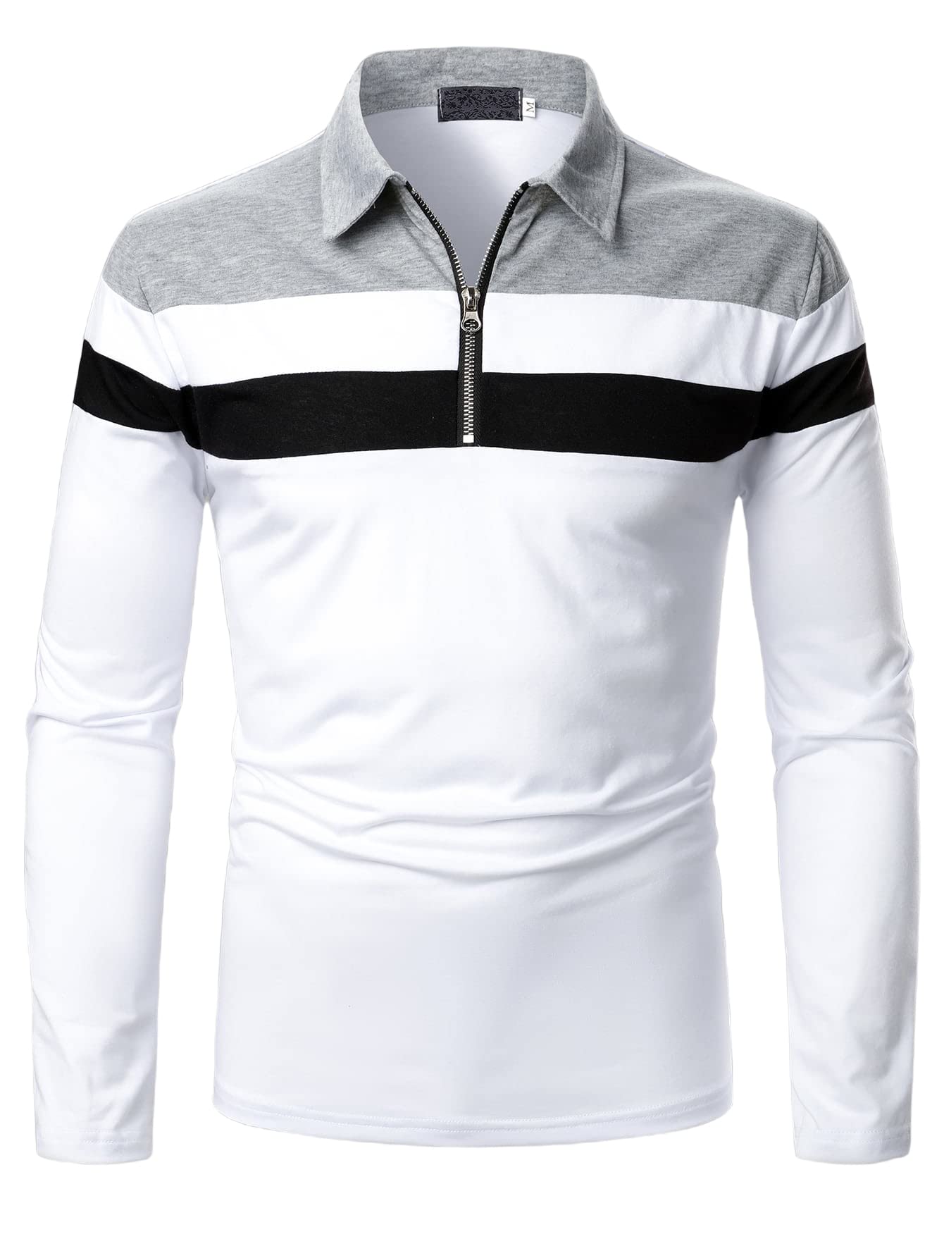 OYOANGLE Men's Long Sleeve Casual Shirt Zipper Striped Regular Fit T Shirt White S