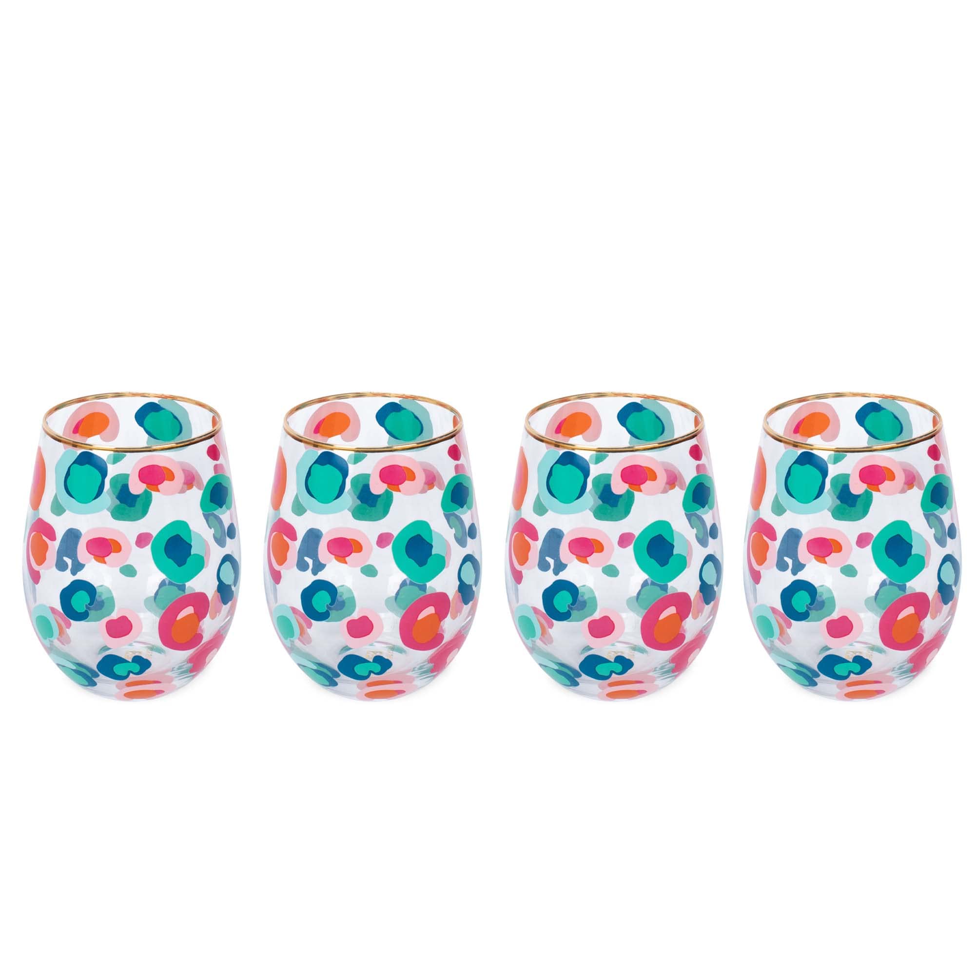 Mary Square Pretty In Pink Animal Print 8 ounce Glass Stemless Wine Tumbler Set of 4