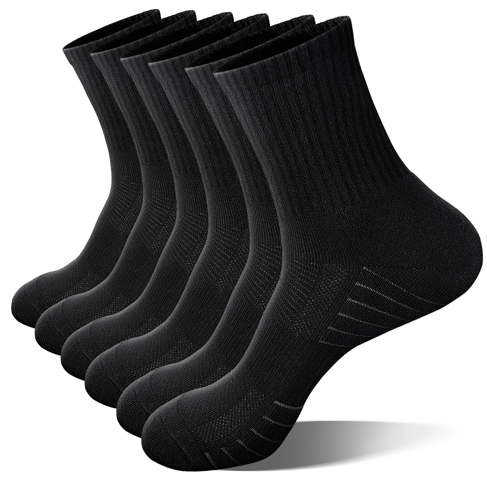 Men's Athletic Running Crew (Quarter) Cushioned Socks for Men Sports Workout or Training 6-Pair