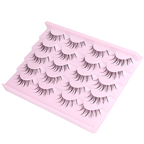 Manga Lashes Natural Look Anime False Eyelashes Wispy Fluffy Spiky Fake Lashes Cosplay Korean Japanese Asian Lashes Pack 10 Pairs Faux Mink Lashes Black