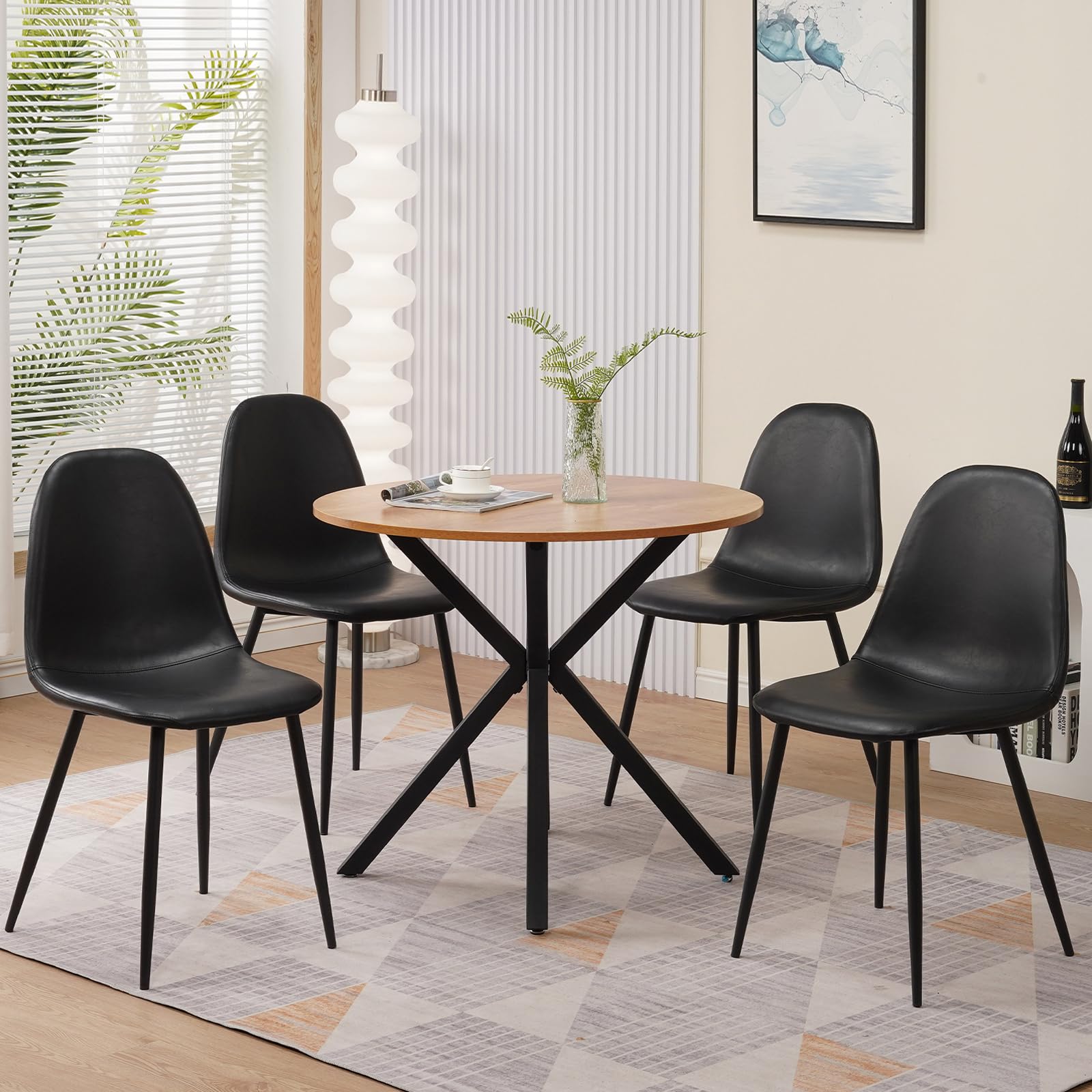 JALOURT Dining Chairs Set of 4,PU Leather Dining Chairs,Modern Upolstered Kitchen Chairs with Metal Legs,Side Chair for Dining Room, Living Room,Kitchen,Black