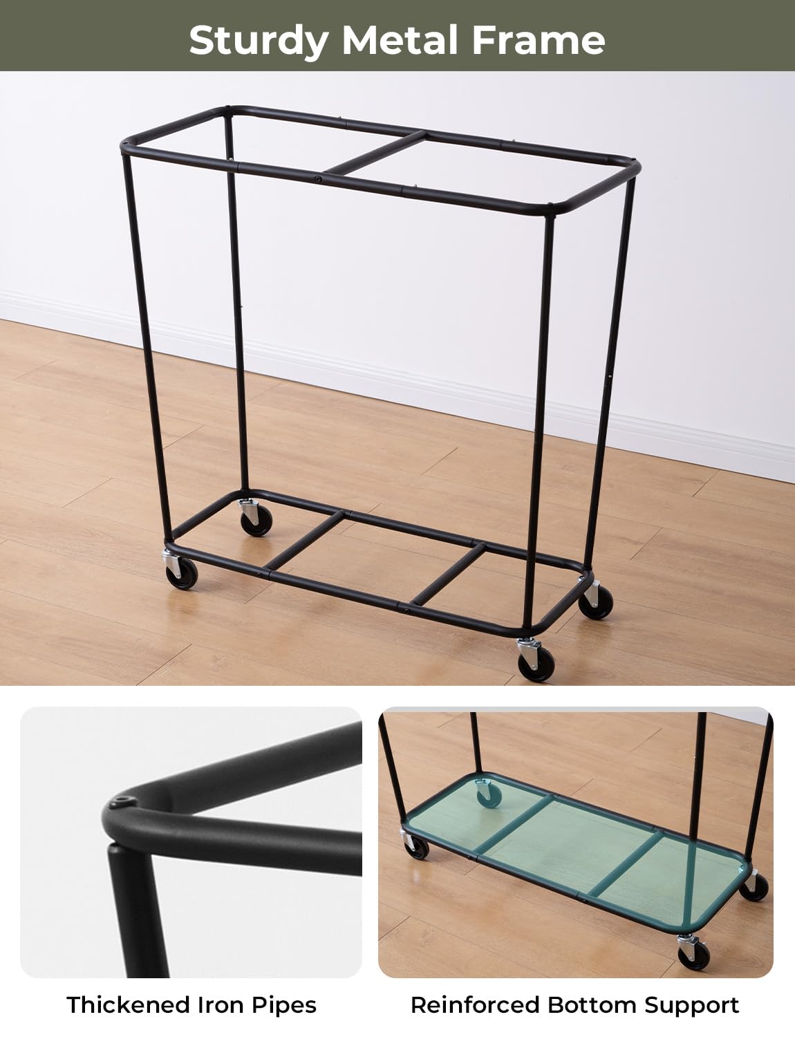 StorageWorks Laundry Sorter Cart with 2 Sections, 390L Laundry Cart with Wheels, Extra Large Double Laundry Hamper, Laundry Basket Divider for Hotel, Home, Green, 1-Pack