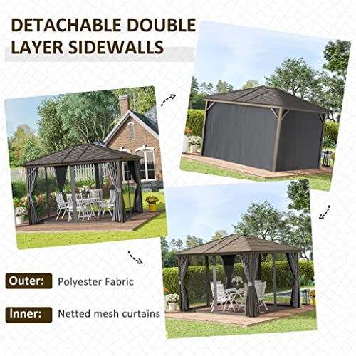 LHLLHL 10' X12' Hardtop Gazebo with Aluminum Frame, with 2 Hooks, Curtains and Netting for Garden, Patio, Backyard, Dark Grey