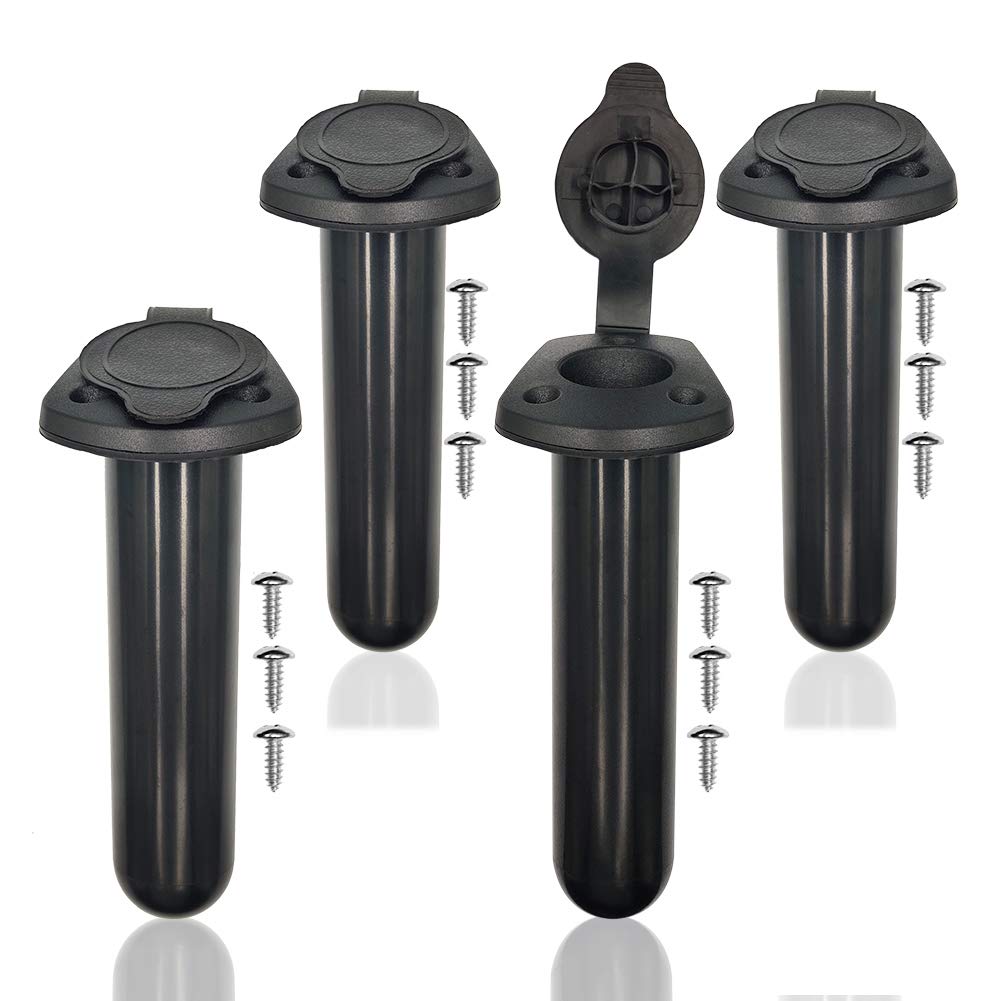 Kayak Flush Mount Fishing Boat Rod Holder with Cap - Plastic Fishing Tackle Accessory Tool for Kayak Boat Canoe Pole