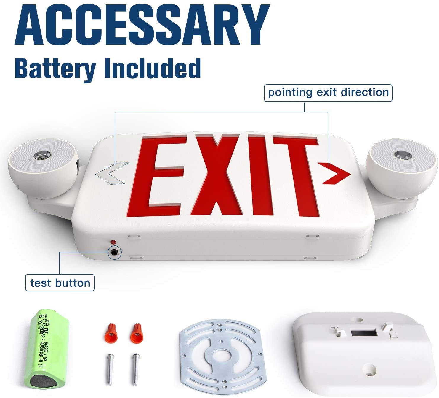 Litufine Exit Sign with Emergency Lights, Two LED Adjustable Head Emergency Exit Light, Exit Sign for Business (1-Pack)