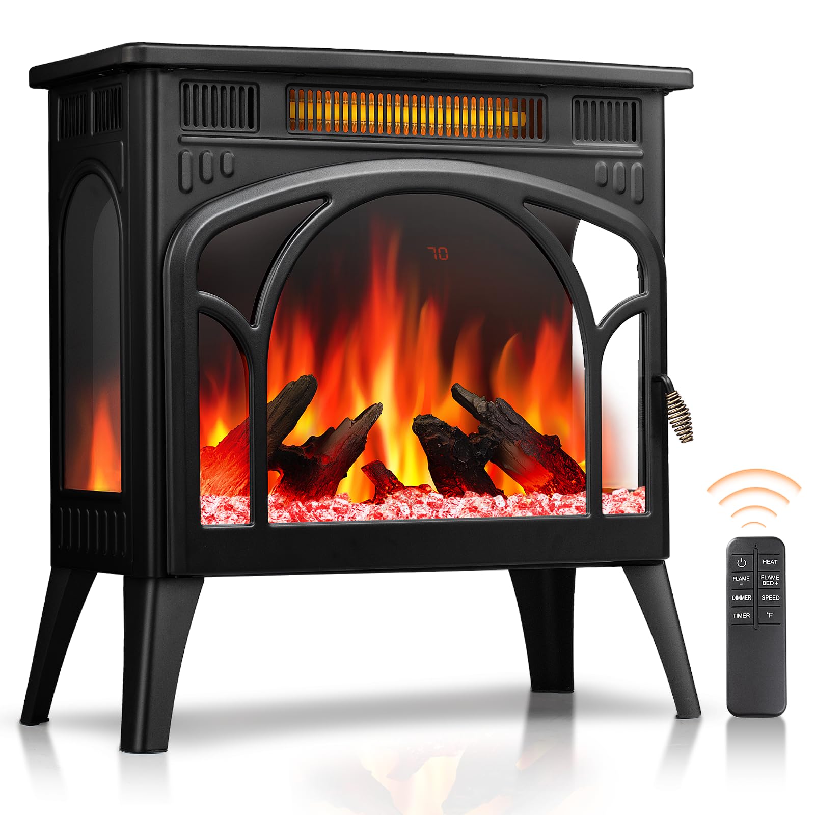 LHRIVER Electric Fireplace Heater w/ Remote,24'' Portable Infrared Fireplace Stove w/ Multiple 3D Flame, Adjustable Temp & Brightness,Timer 5100BTU Freestanding Electric Fireplace Heaters Indoor Use