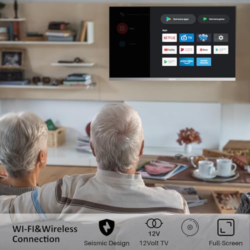 SYLVOX 22'' Smart 12 Volt TV Digital Video Disc Combo FHD 1080P Android 11.0, with ARC CEC WiFi Wireless Connection, for Home, RV Camper, and Mobile Use(Limo Series),Black