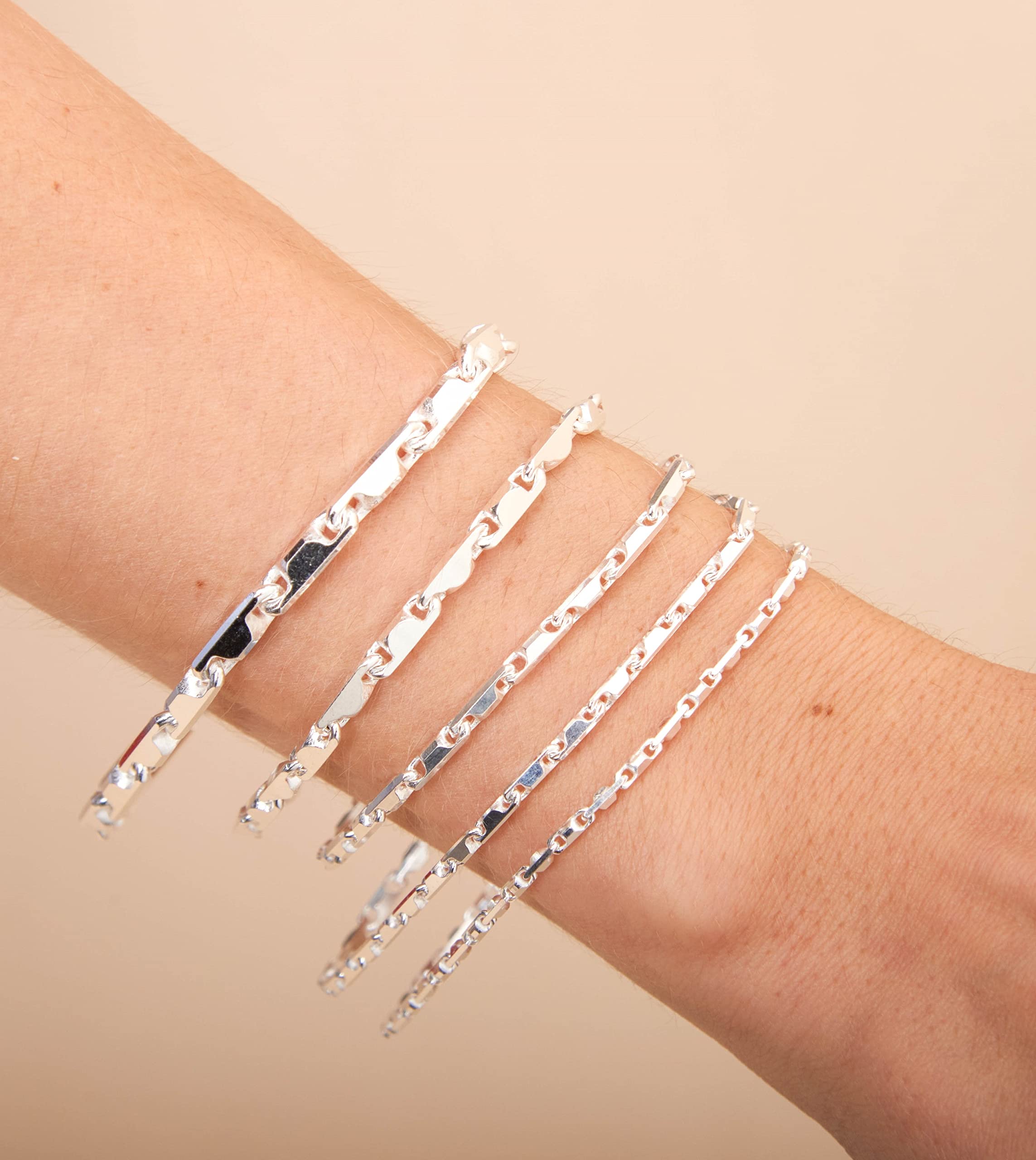 Olive & Chain 925 Sterling Silver Heshe Link Chain Bracelet, 4mm Width & 9 Inch Length, Men’s & Women’s