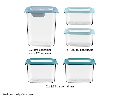 Joseph Joseph CupboardStore Airtight Easy Pour Food Storage Container Scoop, 5-Piece Set, Opal