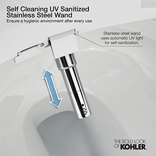 KOHLER 27142-CR-0 PureWash E700 Elongated Heated Bidet Toilet Seat with Remote Control, Bidet Warm Water, Adjustable Bidet Sprayer for Existing Toilets, White