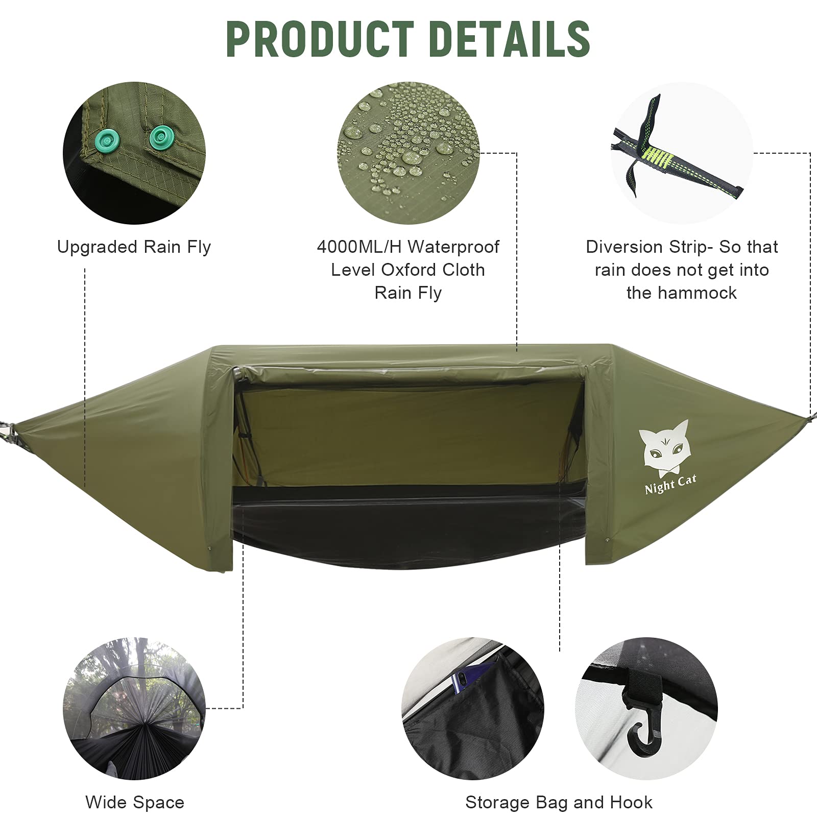 Night Cat Camping Hammock Tent with Hammock Underquilt and Sleeping Pad Hammock Combo Set