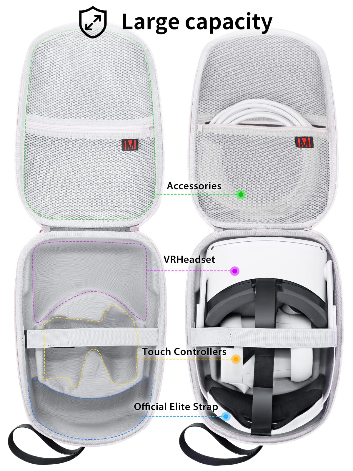 Ryoko Hard Carrying Case Compatible with Meta/Oculus Quest 2 Version VR Gaming Headset and Elite Strap with Battery and Other Accessories, Suitable for Travel and Home Storage