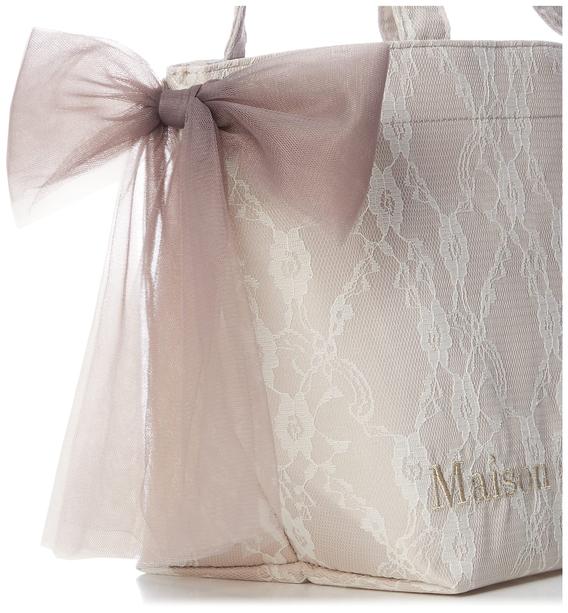 Maison de Fleur 8A14F0J3600 Women's Side Tulle Ribbon Tote Bag, Light Beige