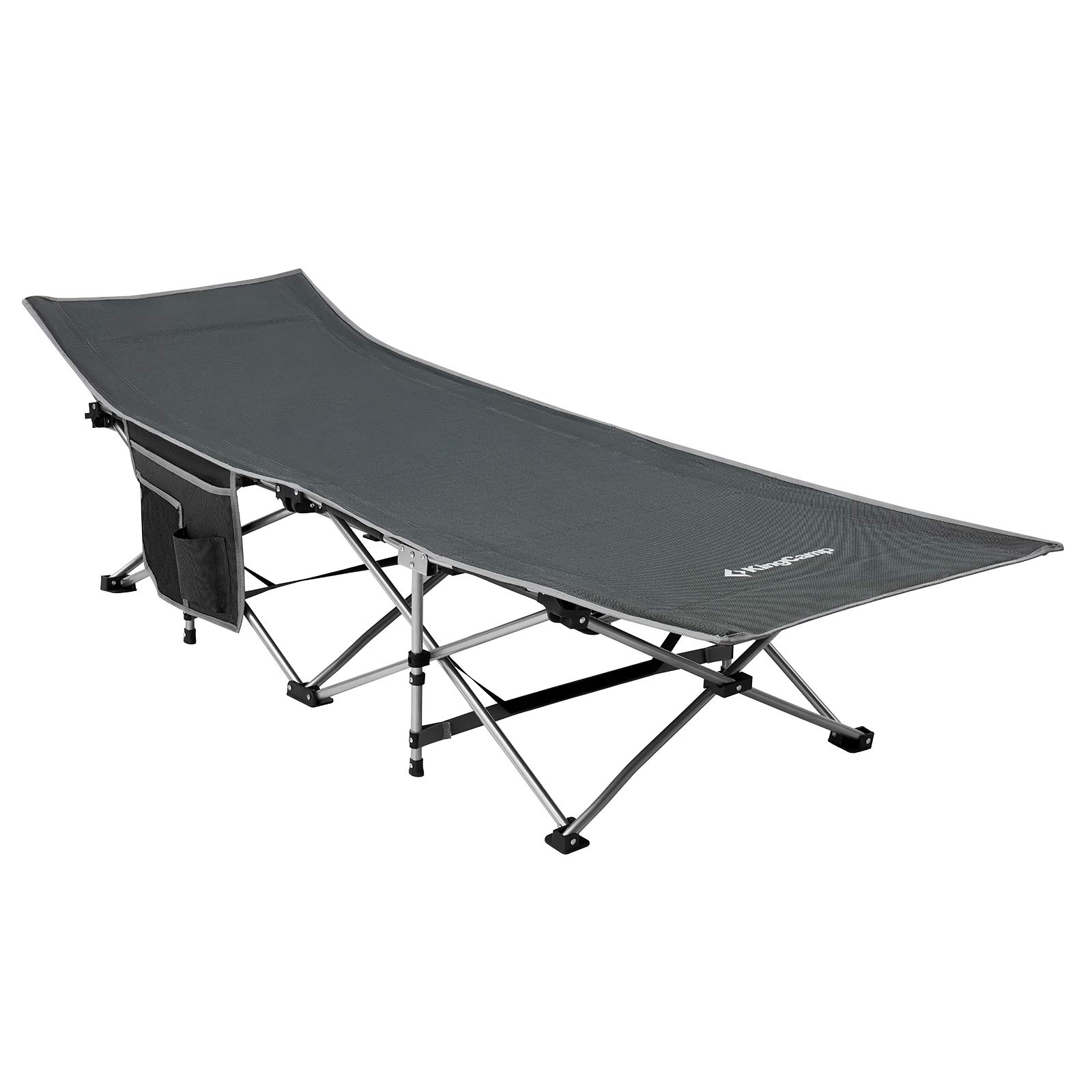 KingCamp Folding Camping Cot Lightweight Sleeping Cot Portable with Carry Bag Double Layer 1000D Sturdy Cot Heavy Duty Camping Bed for Adults Outdoor Travel, Hiking, Office Support 265lbs Gray