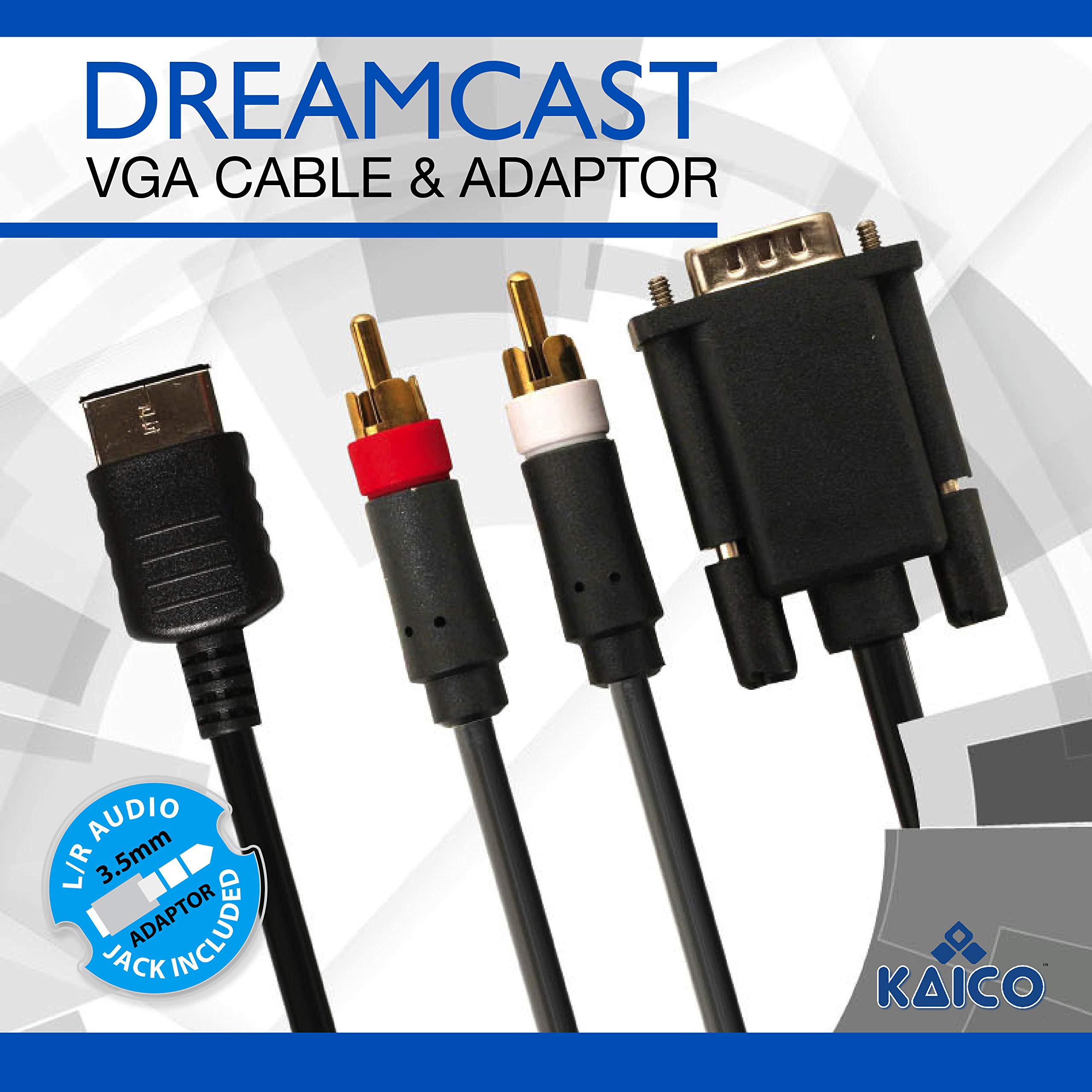 Kaico VGA Cable for use with Sega Dreamcast - Simple Plug and Play VGA Link cable compatible with Sega Dream Cast - VGA 480p Quality Image - AV VGA Cable for use with Sega DC DreamCast