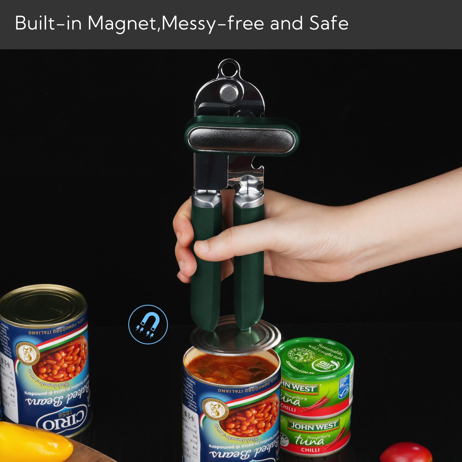 KITCHENDAO Manual Can Opener, Super Sharp Sandvik 12C27 Blade, Handheld Can Opener with Magnet, Smooth Edge Cut, Soft Grip, Oversized Knob for Seniors & Arthritis, Easy to Use, Green