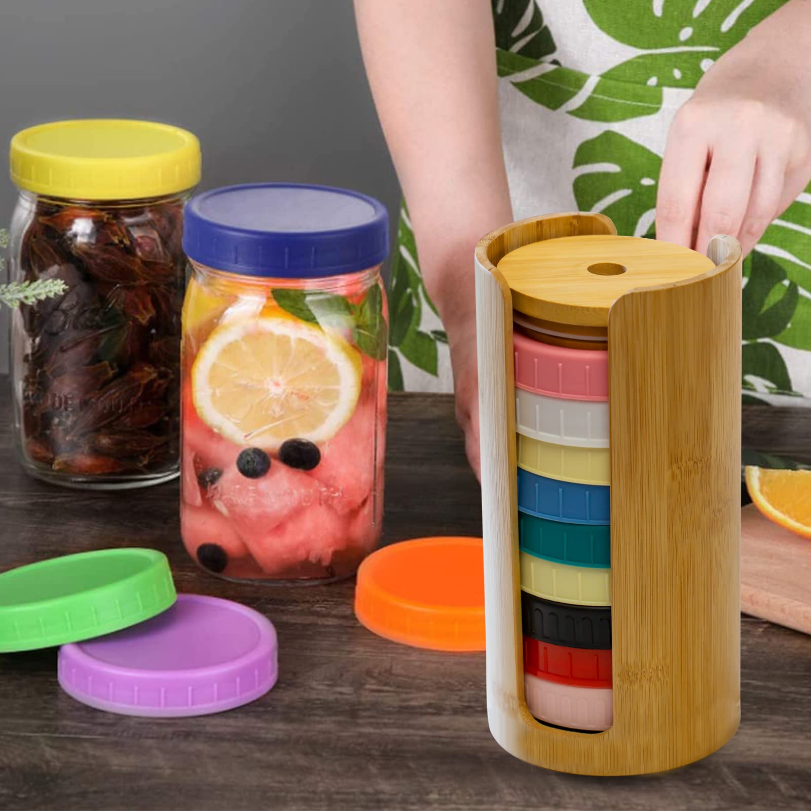 Mason Jar Lid Organizer (2pcs), Mason Jar Lid Storage Made of Bamboo, Fit Perfectly, Stackable Steady, Suitable for wide mouth or Regular Mason Lids/Canning Lids/Bamboo Lids