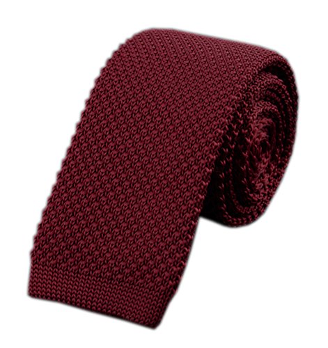 Kihatwin Men's Wine Red Eco-friendly Self Ties Extra Long Knitted Necktie Solid 58 Inches