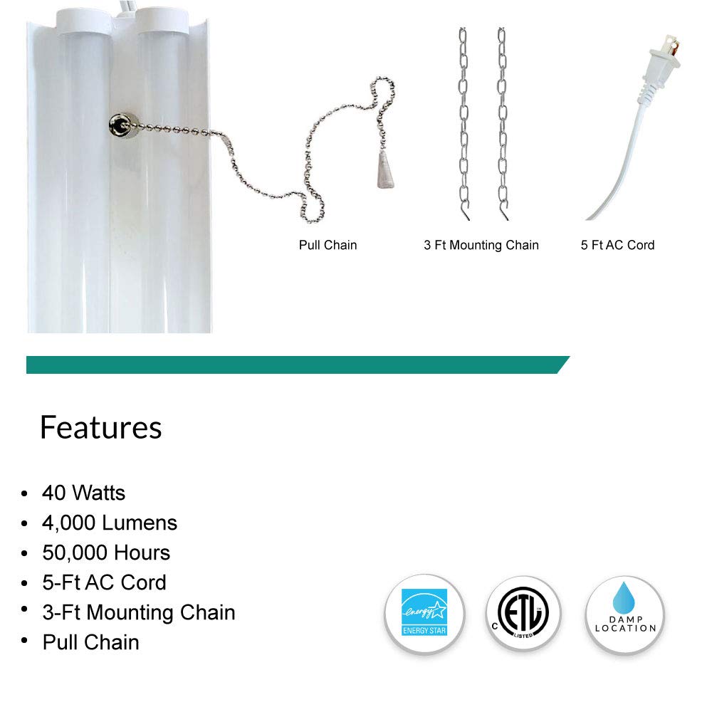 LED Shop Light for Garages, Work Areas and Shops - 4 Foot with Plug - 4200 Lumen - 4000K Cool White - Linkable