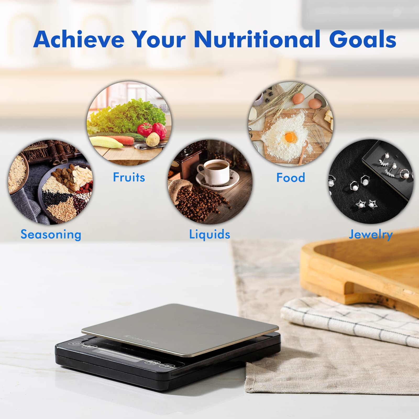 KitchenTour Digital Kitchen Scale - 3000g/0.1g High Accuracy Precision Multifunction Food Meat Scale with Back-Lit LCD Display(Batteries Included)
