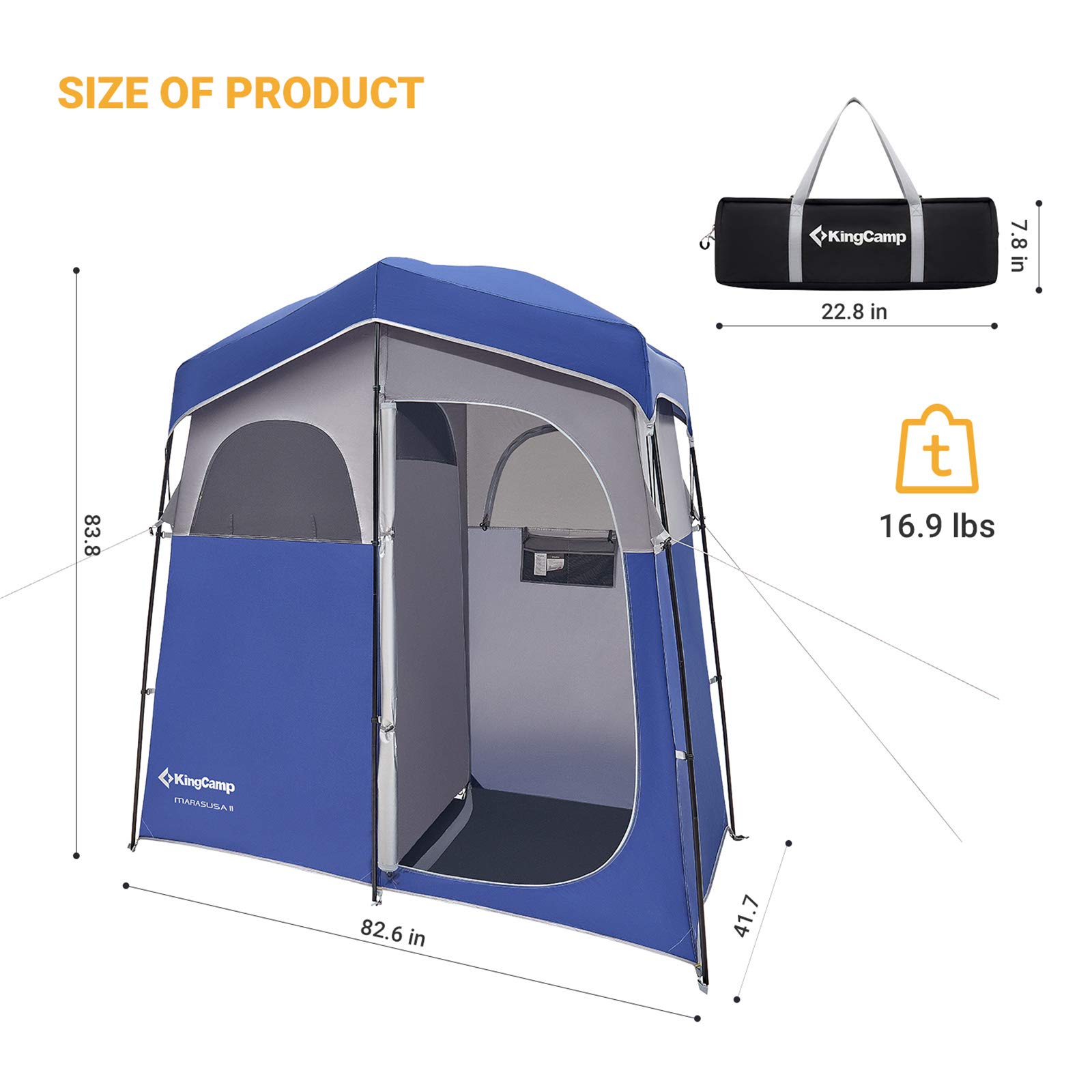 KingCamp Oversize 2 Persons Outdoor Easy Up Portable Dressing Changing Room Shower Privacy Shelter Tent, Blue/Grey