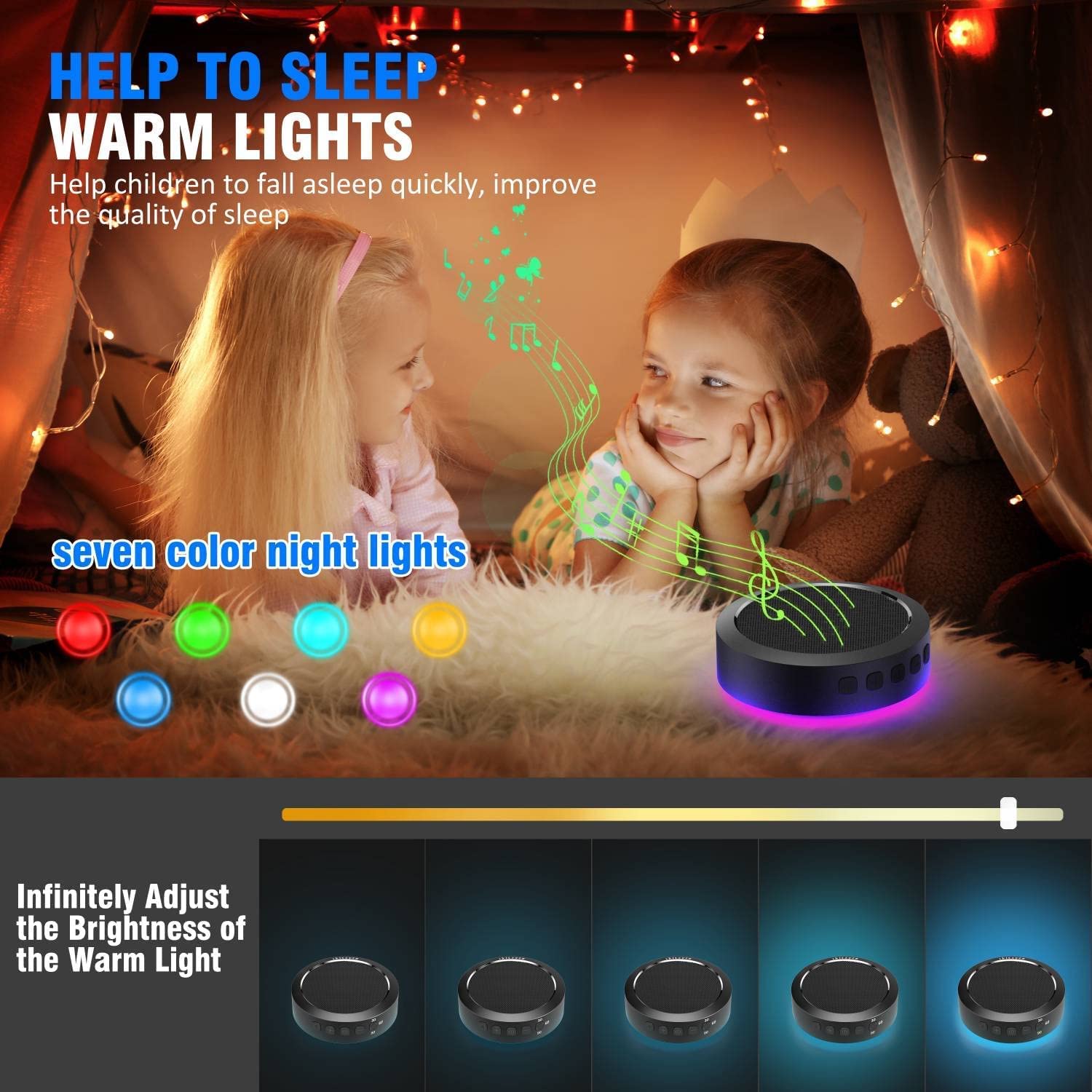 Portable White Noise Machine, Travel Mini Sound Machine with 26 Soothing Sounds and 7 Night Lights,Sound Machine for Kids & Adults