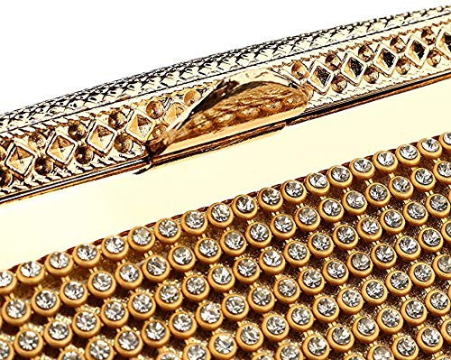 KALINNU Evening Party Clutch Handbag Bling Shiny Sparkly Rhinestone Wedding Purse for Women (Gold)