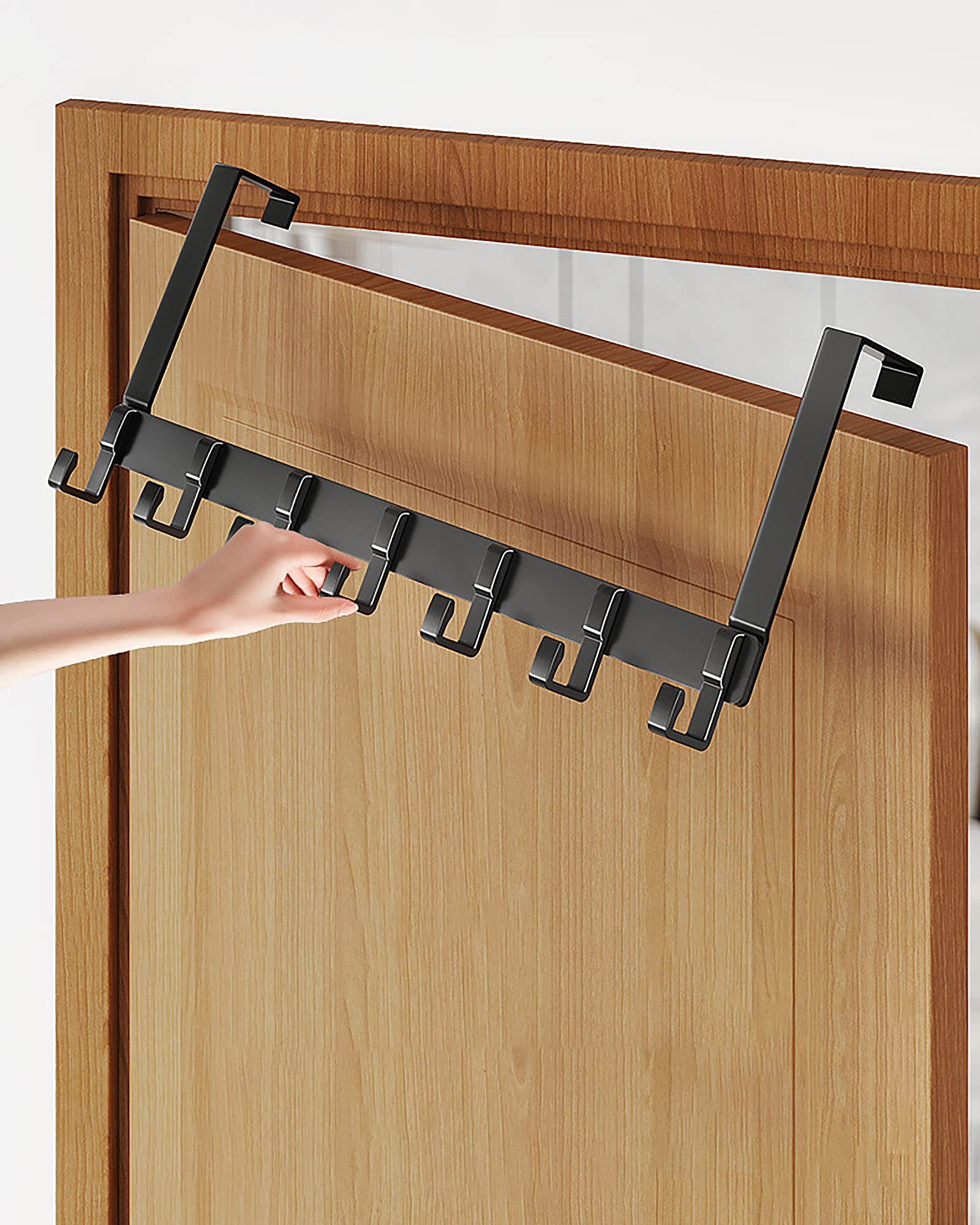 KitchLife Over The Door Hooks Hanger with Extra Long Arms for Easy Use by Women - Bathroom Accessories and Towel Rack Organization - 1 Pack, Black