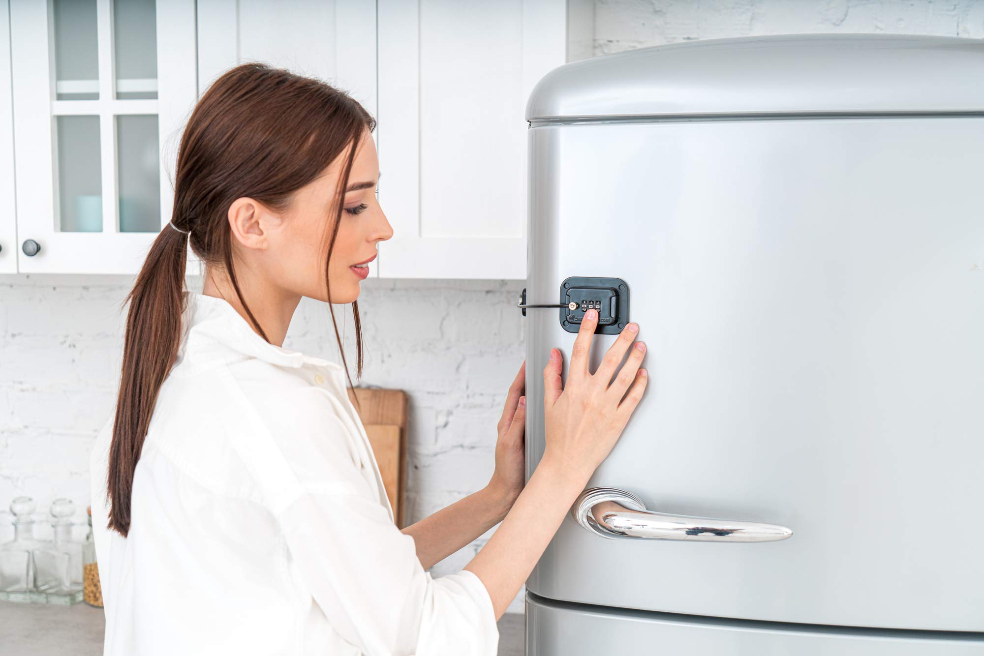 Keyless Refrigerator Lock - Heavy Duty Combination Fridge Lock, Easy to Install and Use (Black)
