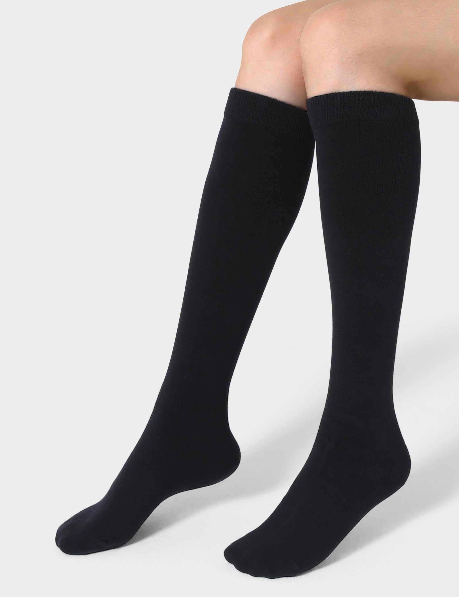 Joulli Women's Knee High Athletic Socks Stripe Tube Outdoor Sport Socks 3 Pairs, Black