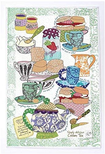 MollyMac | British Cream Tea Dish Towel | Decorative Bar Towel | Soft Absorbent Dish Cloth | Kitchen Decor | Gift for Dinner Party Birthday New Home | Made in UK | 28”x18” 100% Cotton Tea Towel