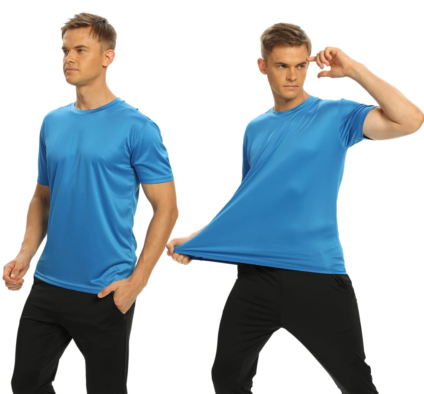 Mens 4-Pack Crew Short Sleeve Active Quick Dry T-Shirts, Athletic Running Gym Workout Sports Tee Shirts for Men (Black/Dark Grey/Dark Red/Royle Blue, L)