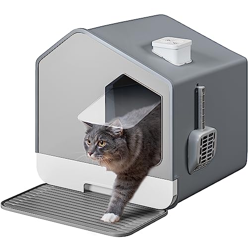 YITAHOME Extra Large Enclosed Cat Litter Box with Mat and Litter Scoop, Odorless Anti-Splashing XL Covered Hooded Cat Box, No Installation Needed
