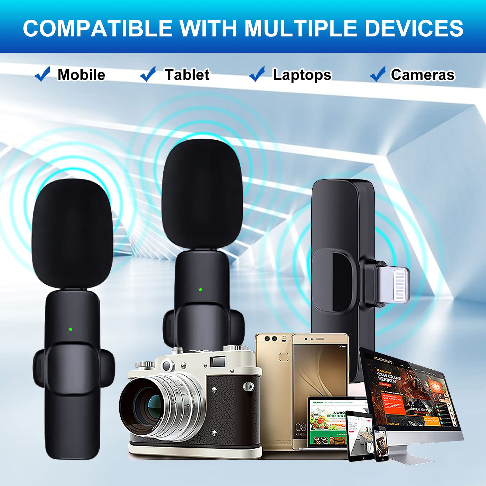 QBOMB Wireless Lapel Microphone for iPhone - Multipurpose Clip-on Microphones 360°Omnidirectional Pickup Mini Microphone Wireless Plug and Play Suitable for Live Show,Interview,Vlog Short Video