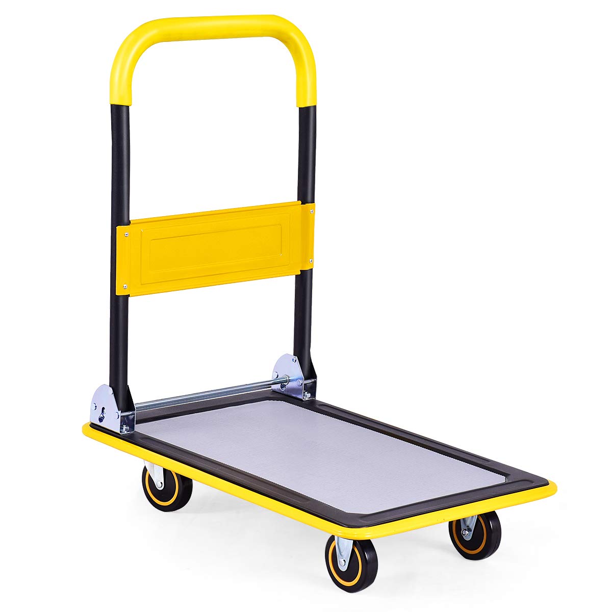 S AFSTAR Folding Push Cart Dolly, Rolling Platform Cart for Garage Warehouse, Portable Flatbed Cart with Non-Slip Swivel Casters (330Lbs Load-Bearing Capacity, Yellow)
