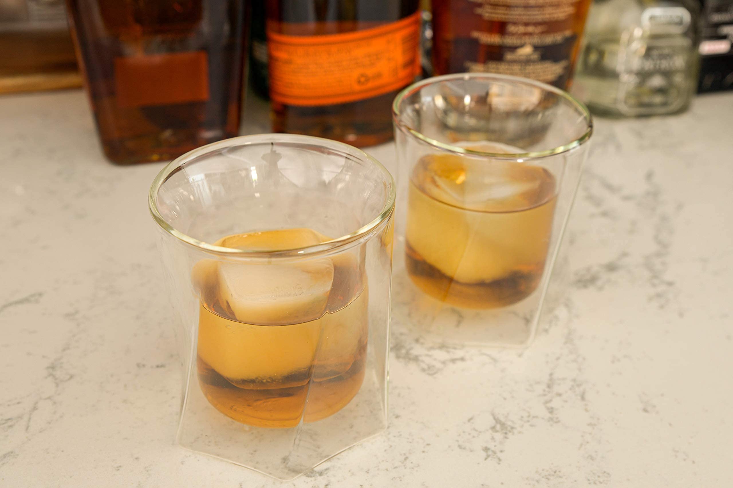 LEMONSODA Double Wall Whiskey Glasses - Insulated Clear Cup Design - Set of 4-300 ml - Premium Whiskey Glasses for Scotch, Single Malt, Whiskey, Bourbon, Rye - Old Fashioned Glass
